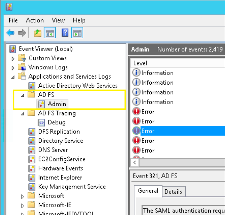 ADFS - Troubleshooting SAML connection ADFS - Troubleshooting SAML connection