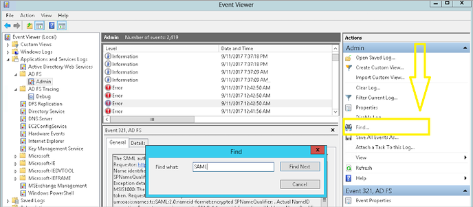 ADFS - Troubleshooting SAML connection