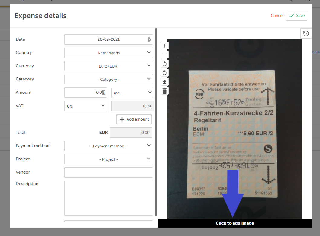 How do I add multiple receipts to one expense?